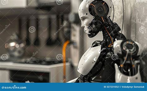 Humanoid Android Man Standing Cyberspace Binary Code Robot Artificial