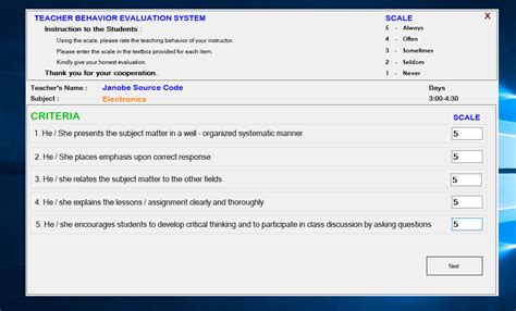 Teachers Behavior Evaluation System In Vbnet Integrated With Bunifu Frameworks Sourcecodester