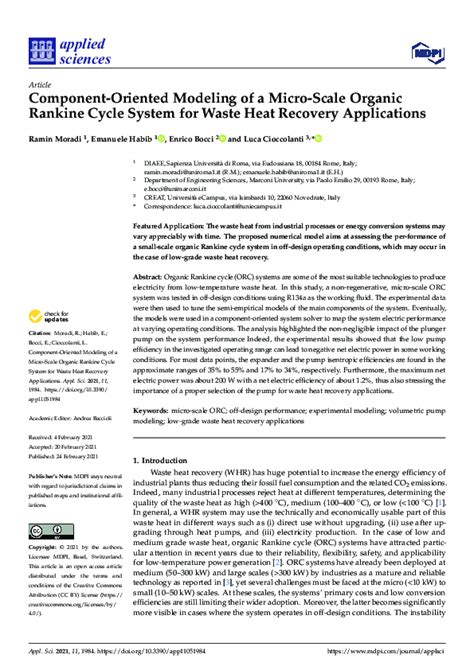 Pdf Component Oriented Modeling Of A Micro Scale Organic Rankine