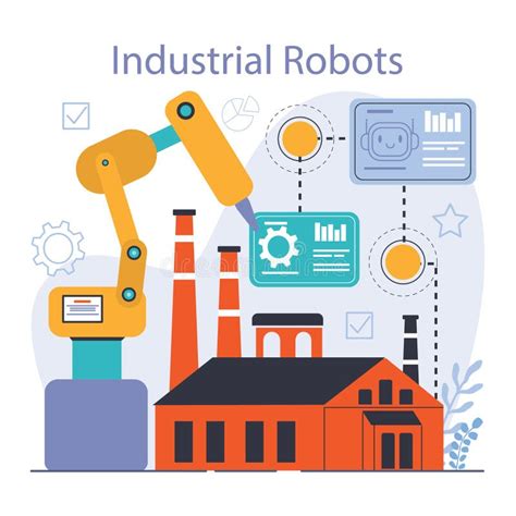 Robotic Manufacture Automated Systems Or Ai Working For Manufacturing Stock Illustration