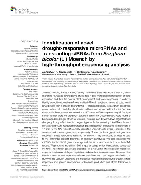 Pdf Identification Of Novel Drought Responsive Micrornas And Trans