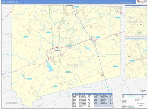 Johnson County Tx Zip Code Wall Map Basic Style By Marketmaps Mapsales