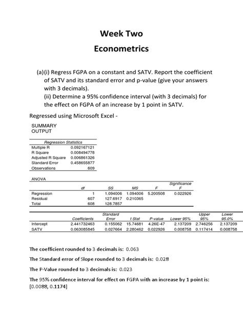 Week Two Assignment Econometrics Pdf Errors And Residuals