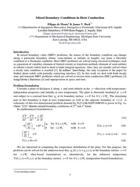 Mixed Boundary Conditions In Heat Conduction Pdf Thermal Conduction Heat