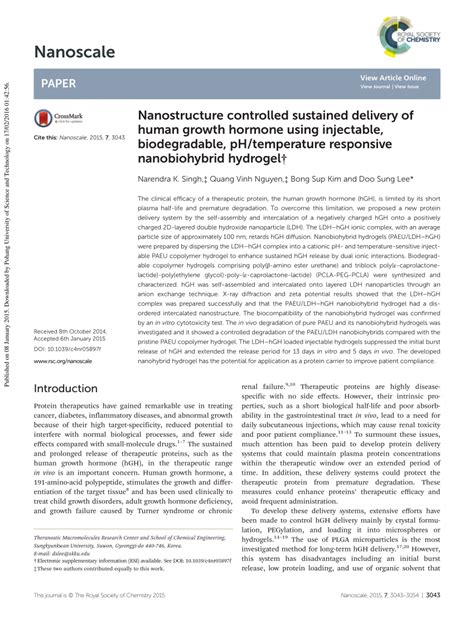 Pdf Nanostructure Controlled Sustain Delivery Of Human Growth Hormone Using Injectable