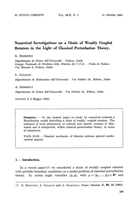 Pdf Numerical Investigations On A Chain Of Weakly Coupled Rotators In