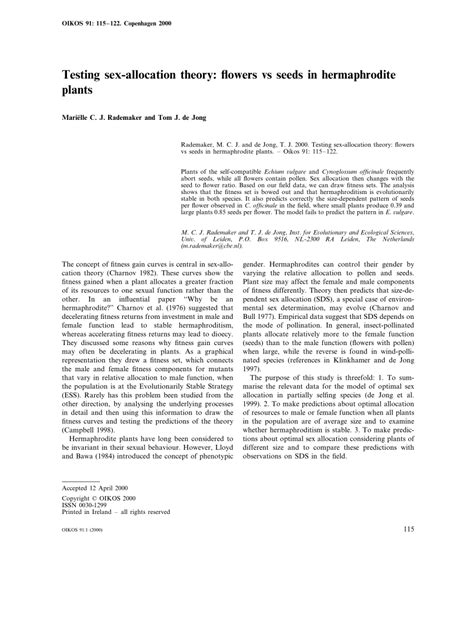 Pdf Testing Sex Allocation Theory Flowers Vs Seeds In Hermaphrodite