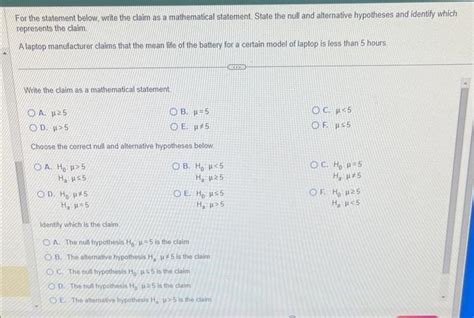 Solved For The Statement Below Write The Claim As A