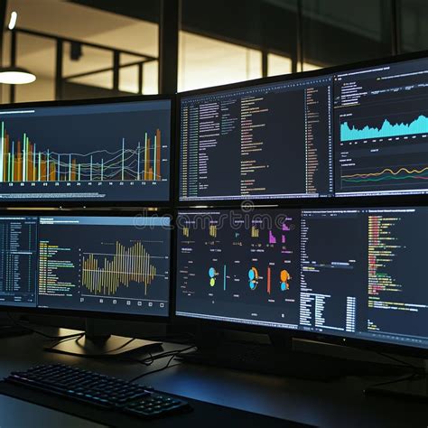 A Digital Dashboard With Graphs Charts And Kpis Displayed On Multiple Monitors Stock