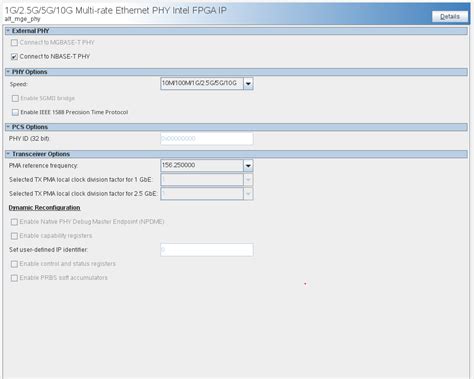 5 1g25g5g10g Multirate Ethernet Phy Intel® Fpga Ip Parameters