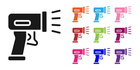 흰색 배경에서 격리된 검은색 스캐너 캐닝 바코드 아이콘입니다 바코드 라벨 스티커 바로 배달을 위한 식별 다채로운 아이콘을
