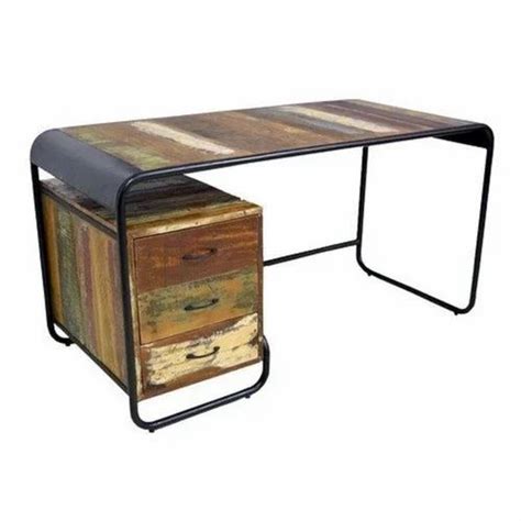 Brown Teak Wood Rustic Industrial Reclaimed Wooden Writing Desk For Home With Storage At Rs