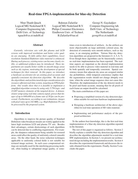 pdf real time fpga implementation for blue sky detection