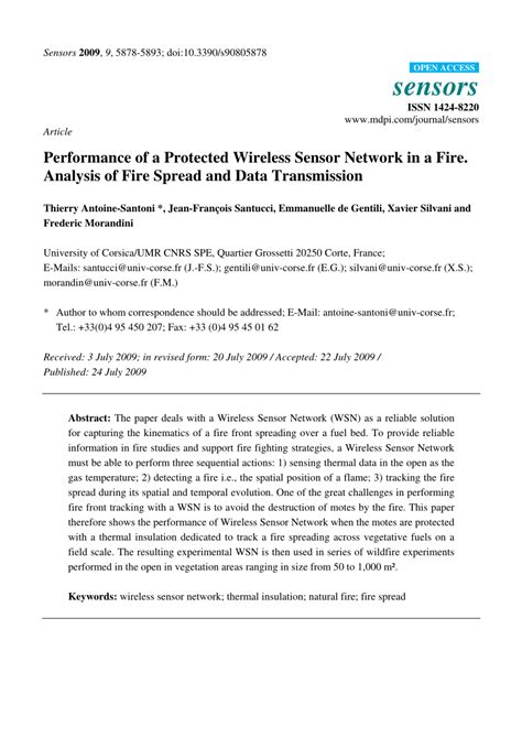Pdf Performance Of A Protected Wireless Sensor Network In A Fire Analysis Of Fire Spread And