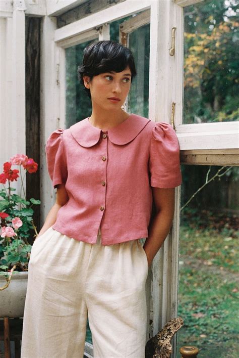 Frances Linen Cropped Blouse Berry Delivery From April 2026 Crop