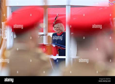 Queen Camilla Addresses The 152 Lancers On Parade During Her To Visit