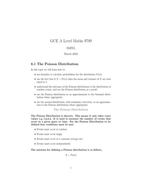 Gce A Level The Poisson Distribution Pdf Poisson Distribution Teaching Mathematics
