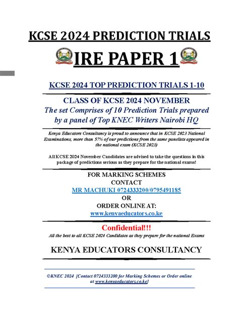Ire Pp1 Kcse 2024 Prediction Trials ©knec 2024 Contact 0724333200