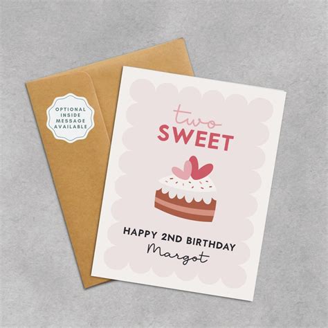 Personalized 2 Year Old Birthday Card Two Sweet Theme Pink Hearts