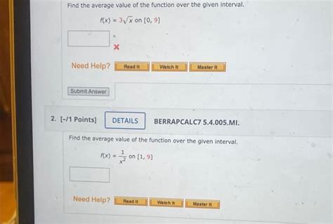 Solved Find The Average Value Of The Function Over The Given