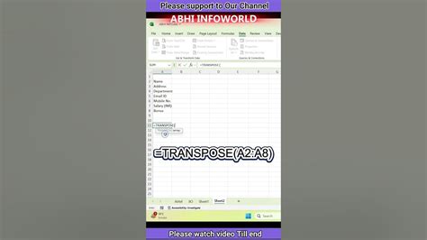 Vertical To Horizontal In Excel Shortsfeed Shorts Exceltips Excel Youtube
