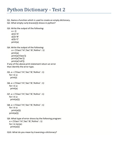 Dictionary 2 Assignment Pdf