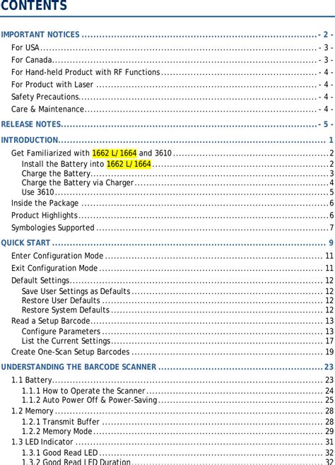 Cipherlab 1662 Bluetooth Barcode Scanner User Manual 1662 1664 Scanner User Guide