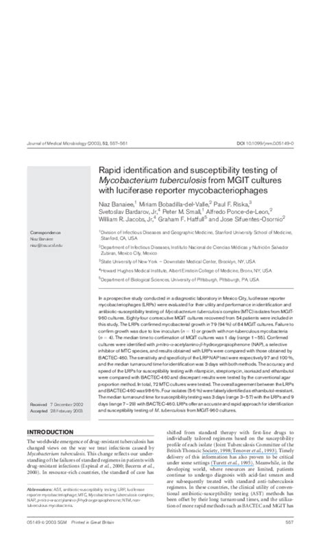 Pdf Rapid Identification And Susceptibility Testing Of Mycobacterium
