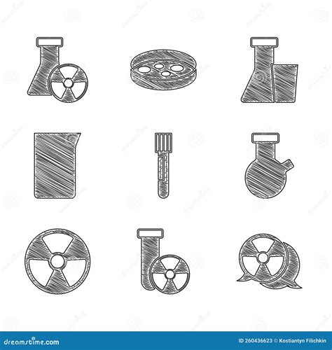 Set Test Tube And Flask Radiation Radioactive Laboratory Glassware Or Beaker And Icon