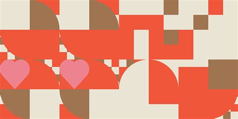 복고풍 스칸디나비아 스타일의 하트 원 직사각형 및 사각형과 로맨틱 벡터 추상적 인 기하학적 배경 파스텔 컬러의 심플한 셰이프 그래픽 패턴 추상 모자이크 작품 1950