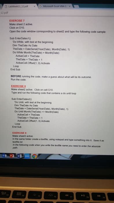 D Labweek11 12pdf X G Microsoft Excel Vba Cu X