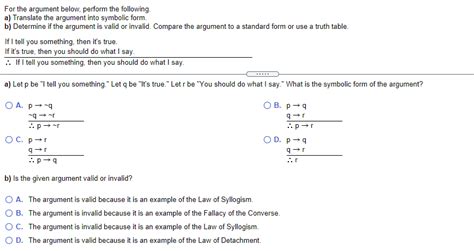 Solved For The Argument Below Perform The Following A