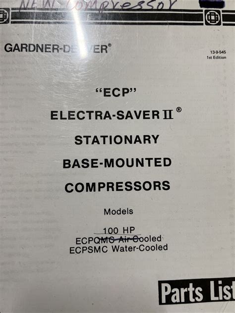Gardner Denver Compressor Parts List Item L75 L Series 100