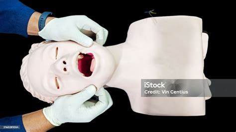 First Aid Cpr Training Clear Airway With Jaw Thrust Technique Stock