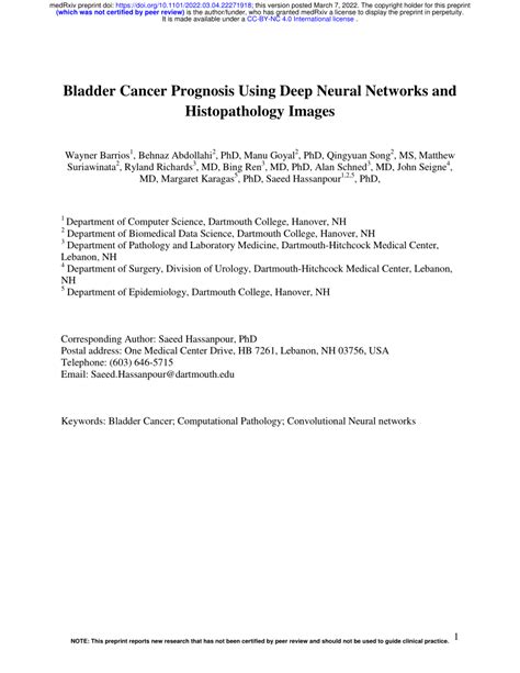 Pdf Bladder Cancer Prognosis Using Deep Neural Networks And