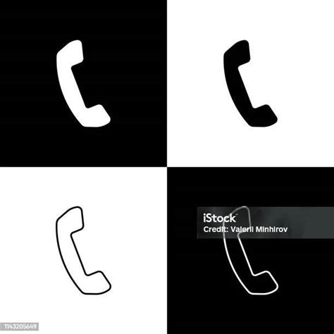 흑백 배경에 고립 된 전화 핸드셋 아이콘을 설정 합니다 전화 기호입니다 선 개요 및 선형 아이콘입니다 벡터 일러스트 개념에 대한 스톡 벡터 아트 및 기타 이미지 Istock