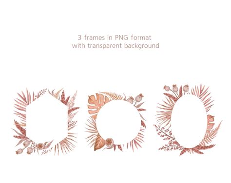 Boho Png Clipart Digital Frames And Seamless Border For Floral Etsy