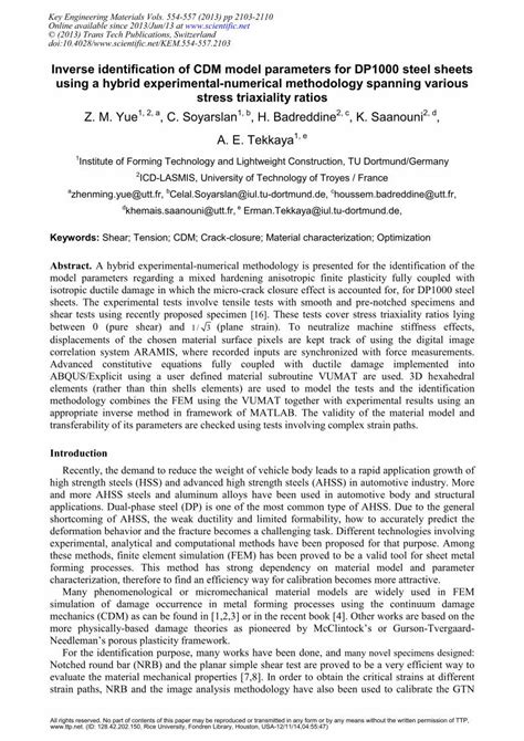 (PDF) Inverse Identification of CDM Model Parameters for DP1000 Steel ...
