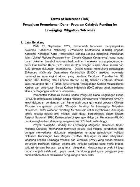 Tor Pengajuan Dana Mitigation Outcomes Pdf