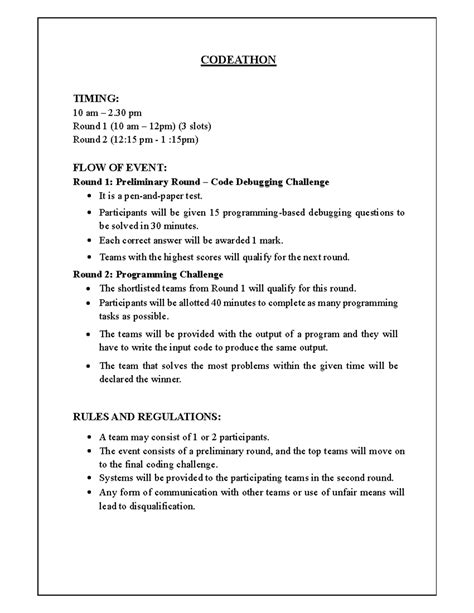 Codeathon Event Codeathon Timing 10 Am 2 Pm Round 1 10 Am