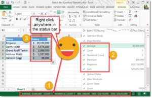 Step 001 How To Enable Status Bar Summary Statistics How To Excel