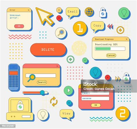 Retro Browser Computer Window In 90s Style With Icons And Stickers Retro Wave Pc Desktop With