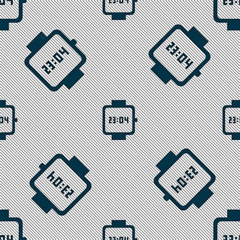 Geometric Textured Seamless Pattern Featuring A Wristwatch Icon In
