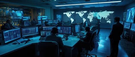 Cybersecurity Team Monitoring Global Network Activity In A Hightech