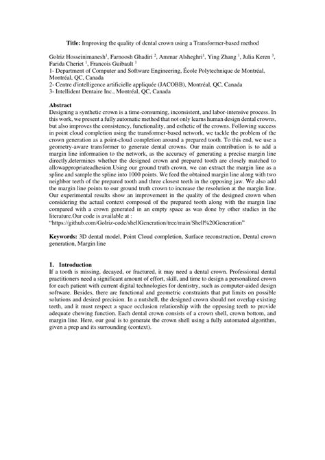 Pdf Improving The Quality Of Dental Crown Using A Transformer Based