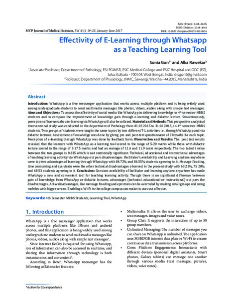 Pdf Effectivity Of E Learning Through Whatsapp As A Teaching Learning