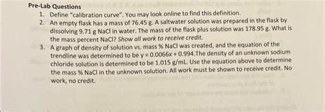 Solved Pre Lab Questions Define Calibration Curve You Chegg