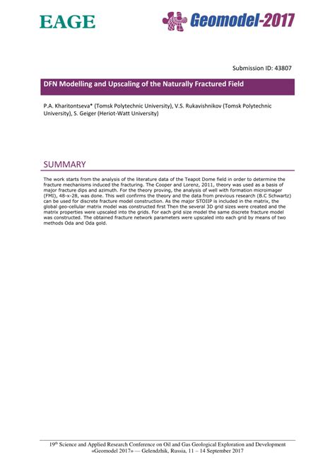 Pdf Dfn Modelling And Upscaling Of The Naturally Fractured Field