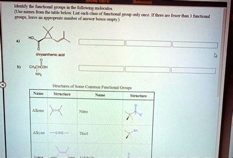 Solved Honifs Identify The Functional Groups In The Following Molecules Use Nantes From The