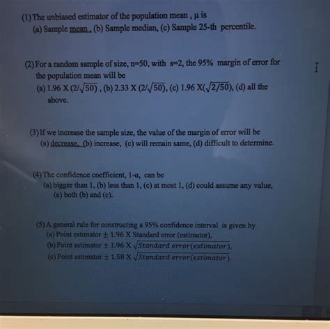 Solved The Unbiased Estimator Of The Population Mean Mu Is